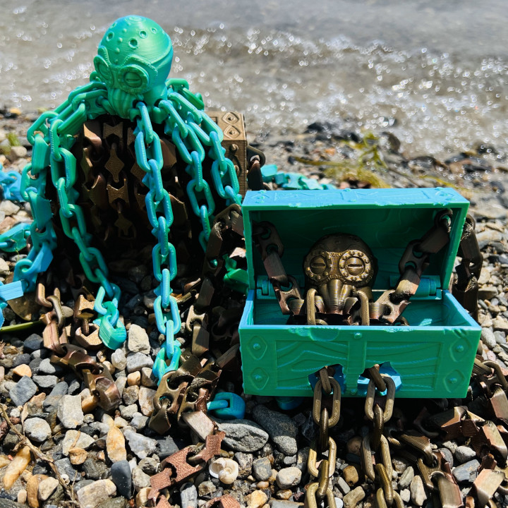 3D Printable Keeper of the Deep, Print in Place Octopus and Chest by Josh