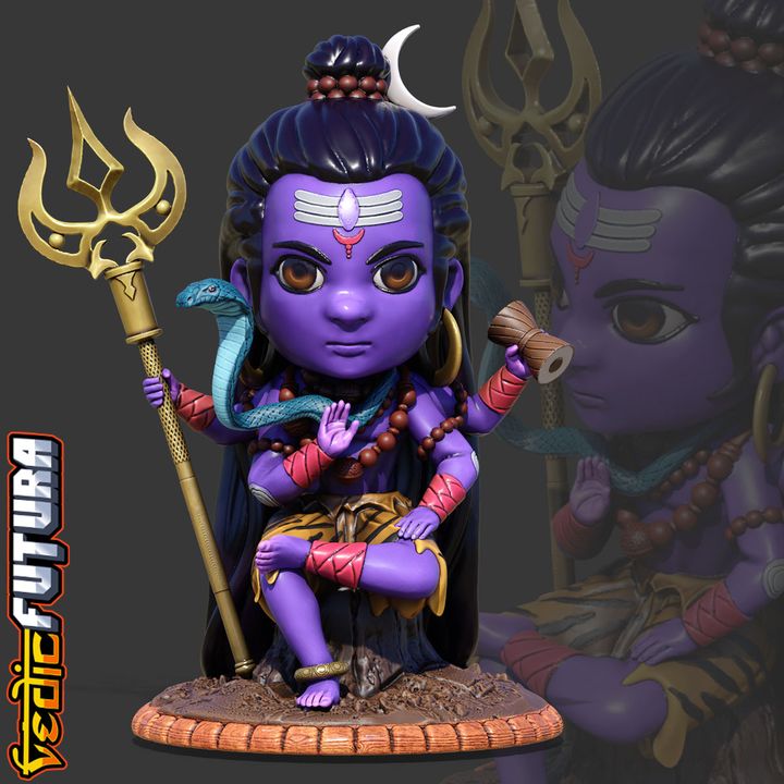 3D Printable Chibi Shiva The Destroyer Cute [Easy Paint] by VedicFutura