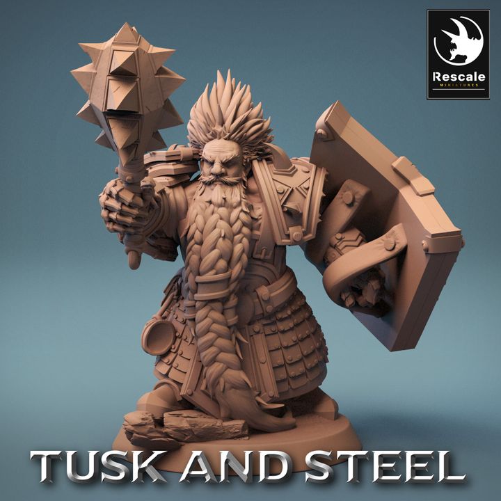 3D Printable Pack Dwarf Soldier Mace by Rescale Miniatures