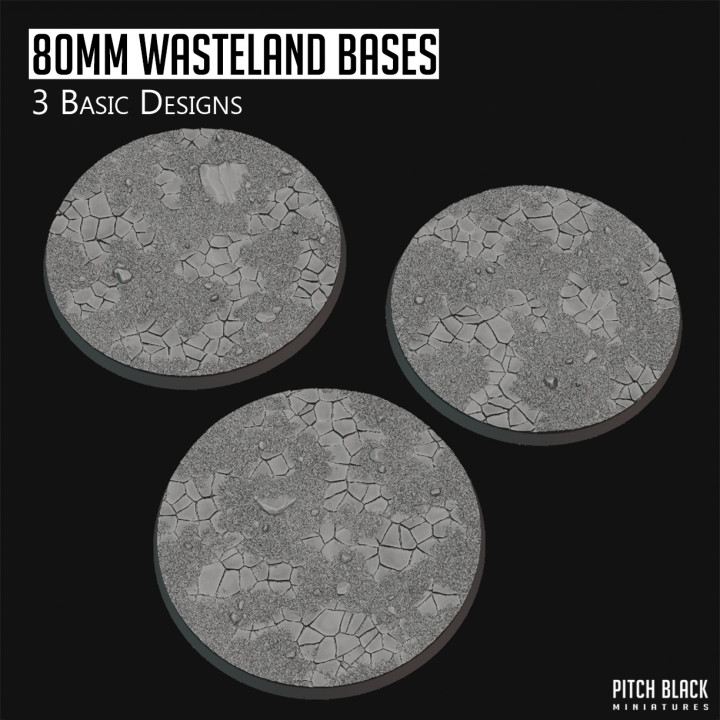 3D Printable 80mm Wasteland Bases - Basic by Pitch Black Miniatures