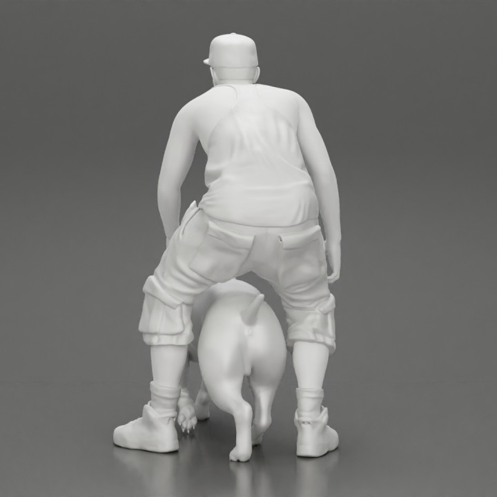 3D Printable gangster homie in cap and short with his pitbull dog on ...