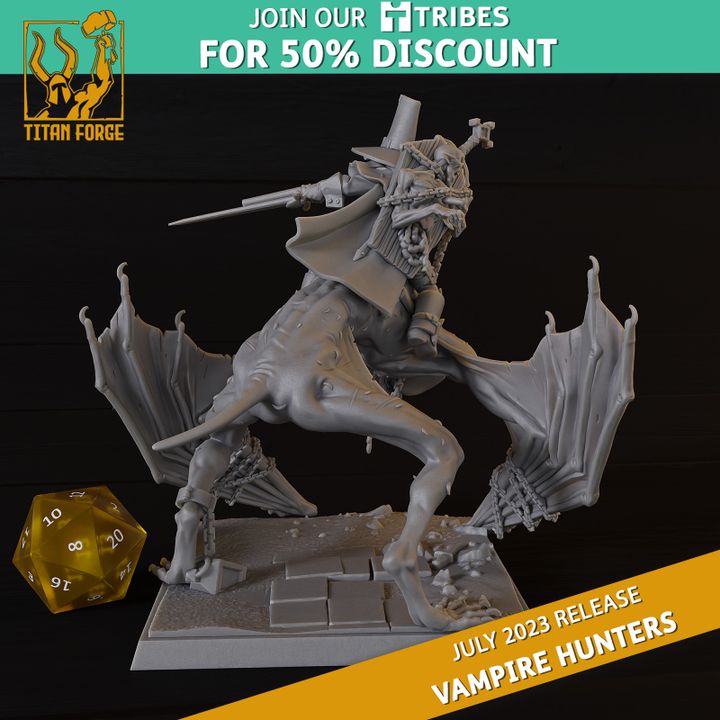 3D Printable Vampire Hunters Reborn Hunt Master on Bat by Titan Forge ...