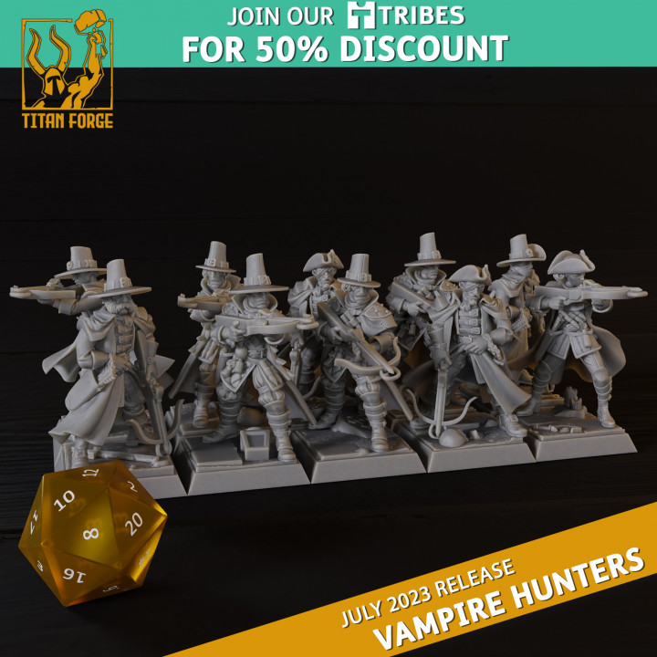 3D Printable Vampire Hunters Reborn Hunters Unit by Titan Forge Miniatures