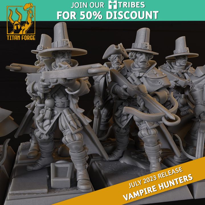 3D Printable Vampire Hunters Reborn Hunters Unit by Titan Forge Miniatures