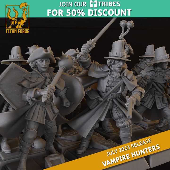 3D Printable Vampire Hunters Reborn Hunters Unit by Titan Forge Miniatures