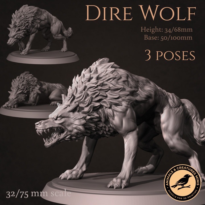 3D Printable Dire Wolf by Animals & Creatures Minis