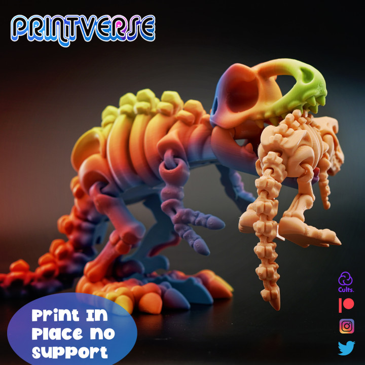 3D Printable Flexy Print In Place Skeletal T-REX by Printverse
