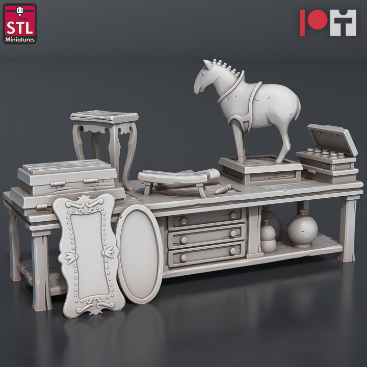 3D Printable Antique Shop Set by STL Miniatures