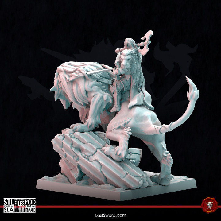 3D Printable Elven Prince on Lion by LastSword Miniatures