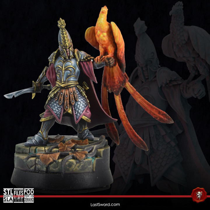3D Printable Elven Prince with Phoenix by LastSword Miniatures