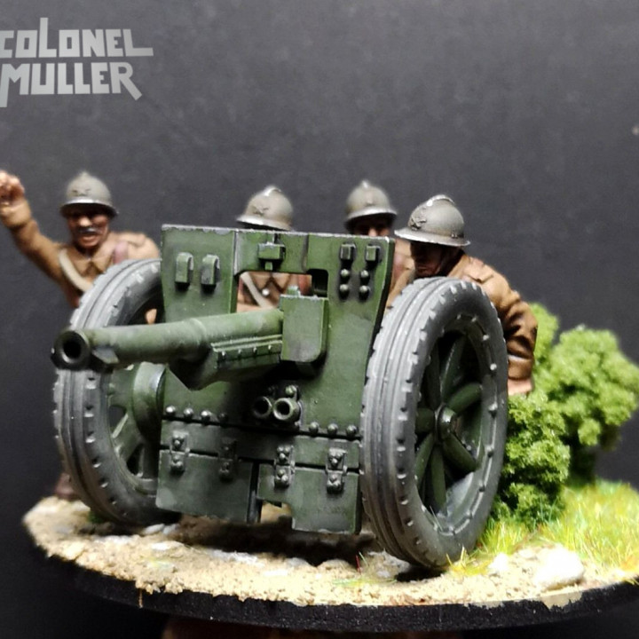 3D Printable WW2 28mm 1940 french 75mm gun and crew by Colonel Muller