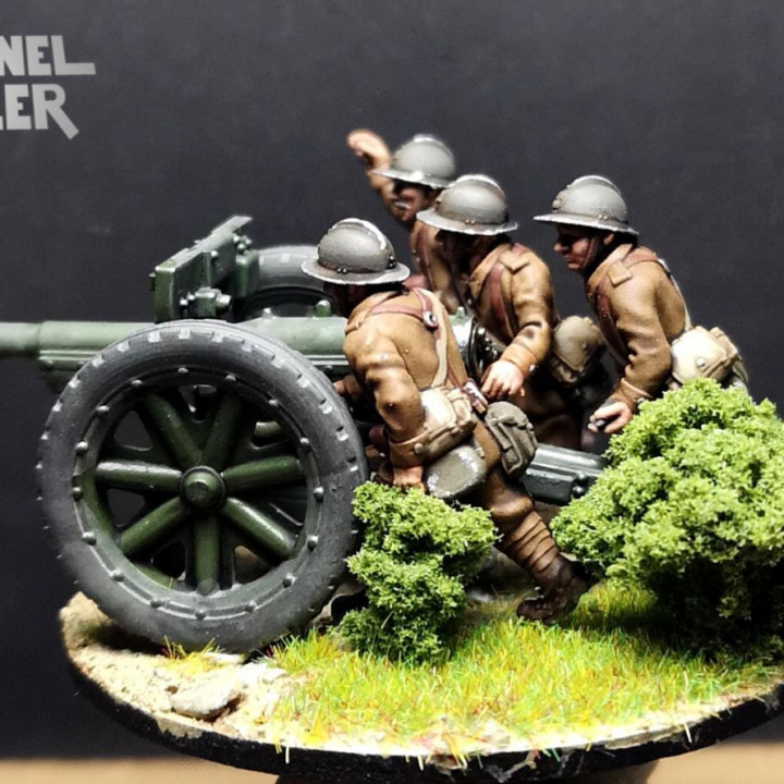 3D Printable WW2 28mm 1940 french 75mm gun and crew by Colonel Muller