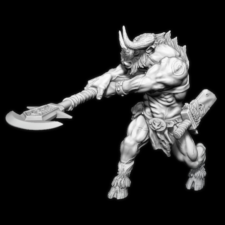3D Printable Minotaur attacking with Glaive: Troth Clovis Wildebeest ...
