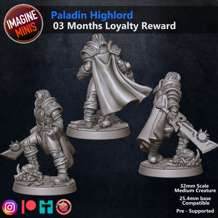 3D Printable Loyalty Reward 03 Months - Paladin Highlord by Imagine Minis