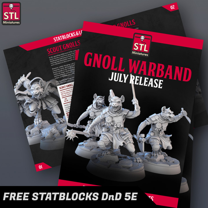 3D Printable StatBlocks - Gnoll Set by STL Miniatures