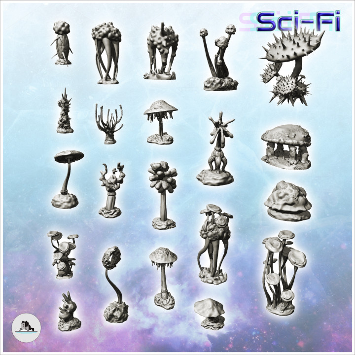 3D Printable Set of alien plants with flowers (3) - Future Sci-Fi SF ...