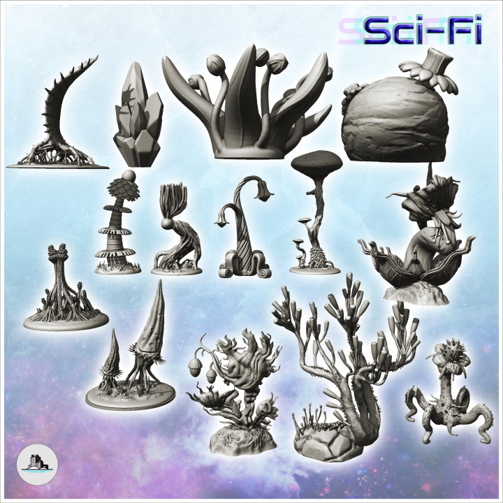 3D Printable Set of alien mushroom plants (6) - Future Sci-Fi SF Post ...