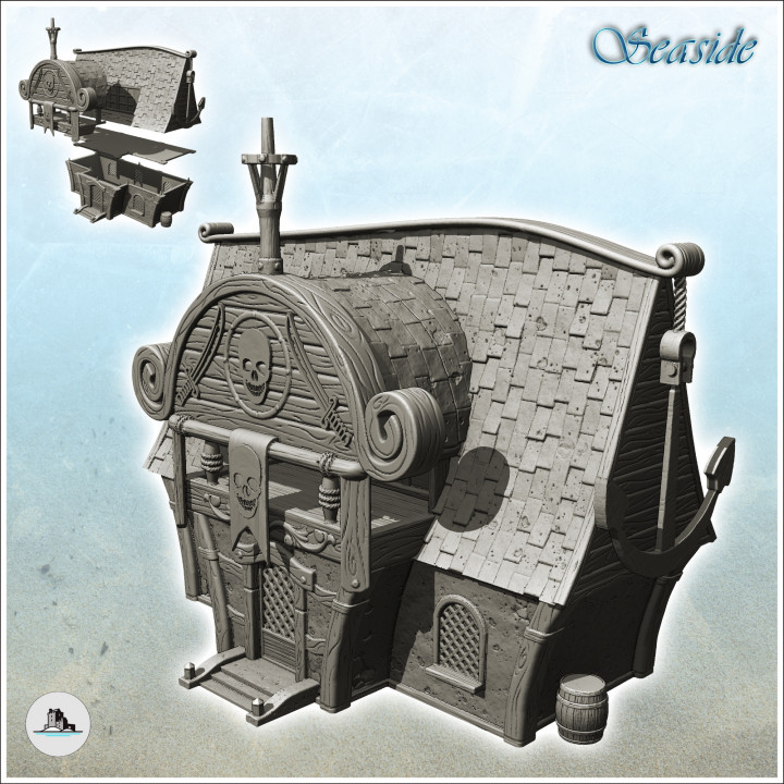 3D Printable Hull-shaped pirate building with large decorative anchor ...
