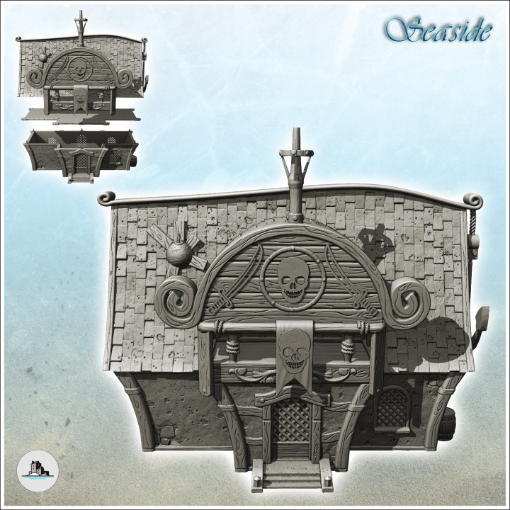 3D Printable Hull-shaped pirate building with large decorative anchor ...