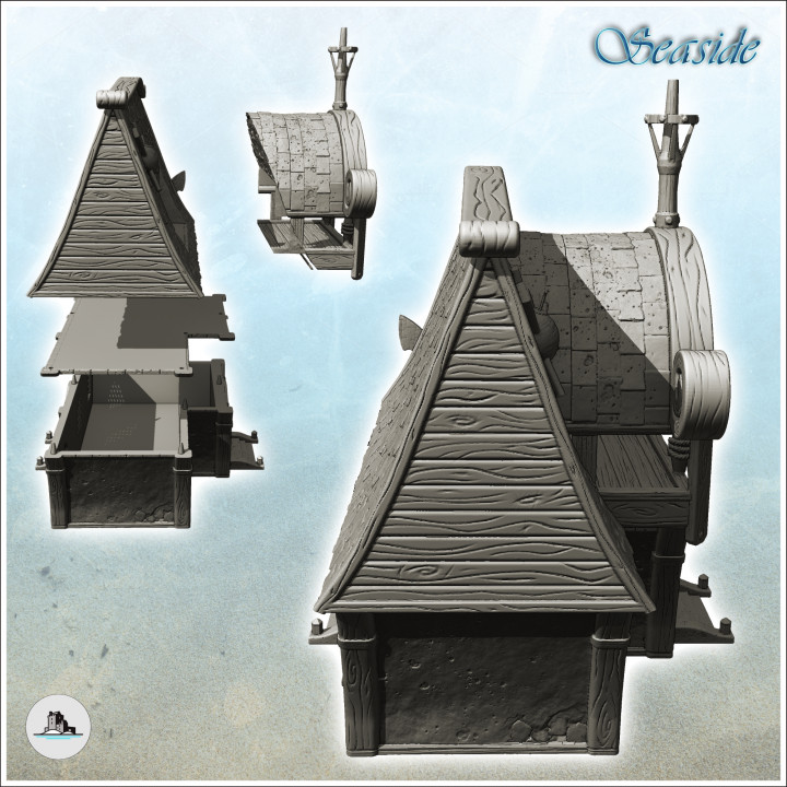 3D Printable Hull-shaped pirate building with large decorative anchor ...