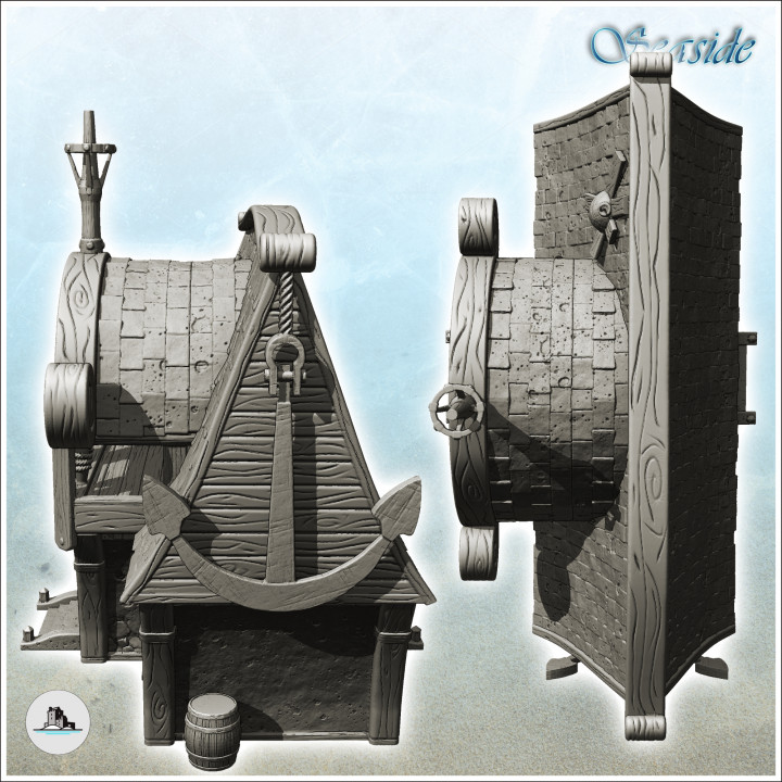 3D Printable Hull-shaped pirate building with large decorative anchor ...