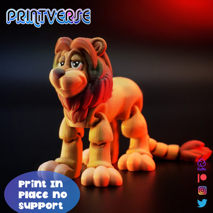 3D Printable Flexy Print In Place Lion by Printverse