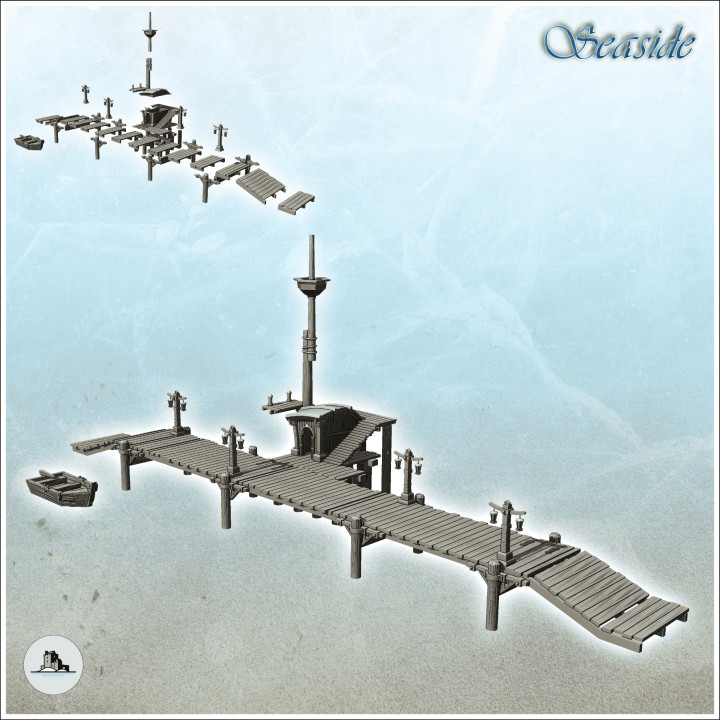 3D Printable Modular set of medieval wooden pontoons with mast and boat ...