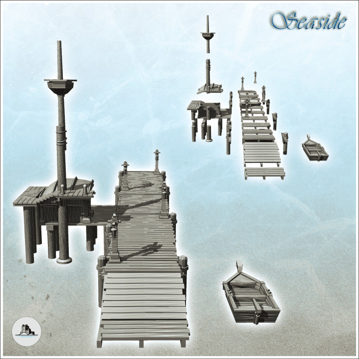 3D Printable Modular set of medieval wooden pontoons with mast and boat ...