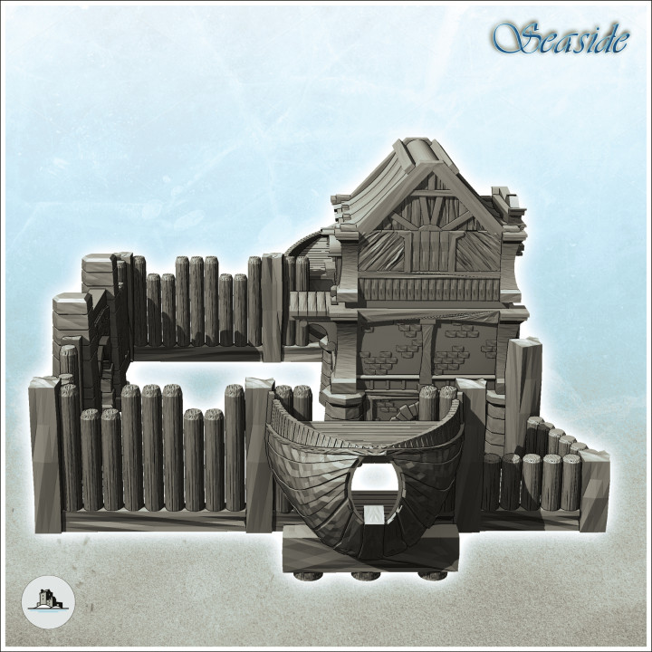 3D Printable Pirate defense post with wooden wall and ship hull (15 ...