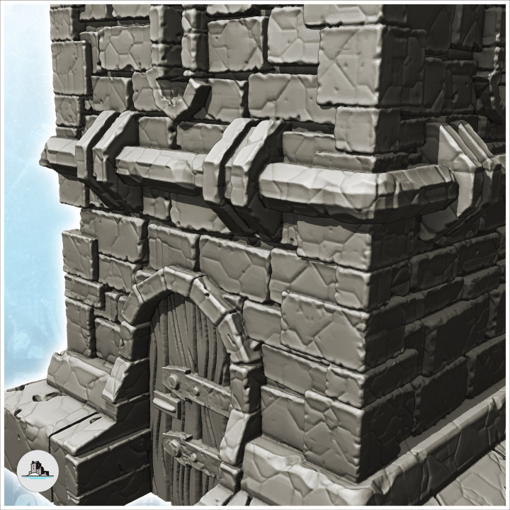 3D Printable Square medieval stone tower with battlements and waving ...