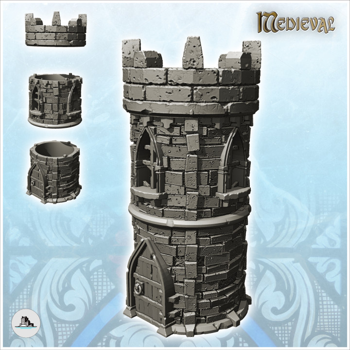 3D Printable Medieval round stone tower with battlements and Gothic ...