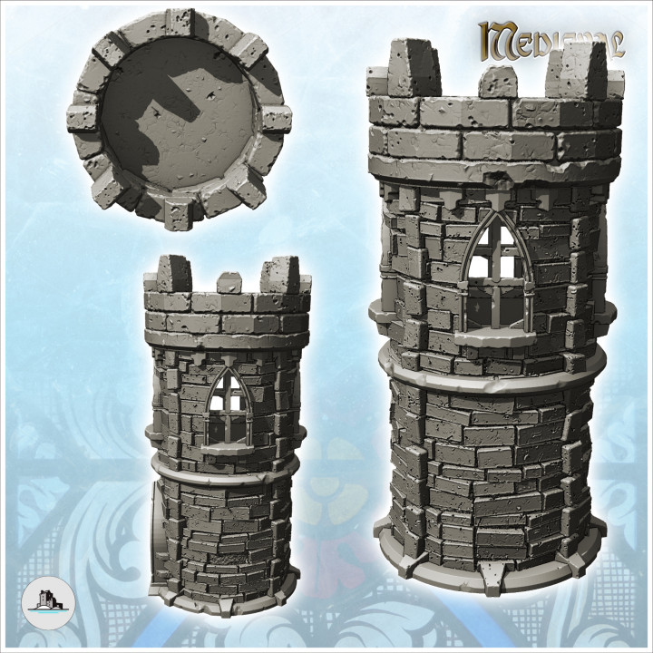3D Printable Medieval round stone tower with battlements and Gothic ...