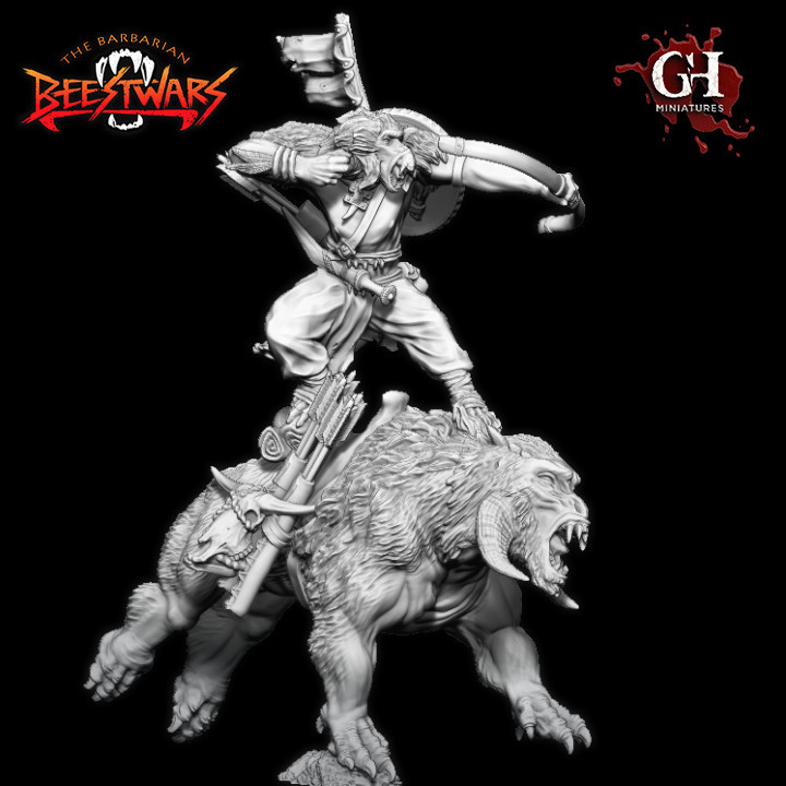 3D Printable Gel12: Geladan (baboon man) acrobatic archer on warbeest ...