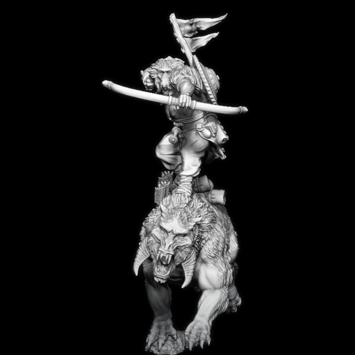 3D Printable Gel12: Geladan (baboon man) acrobatic archer on warbeest ...
