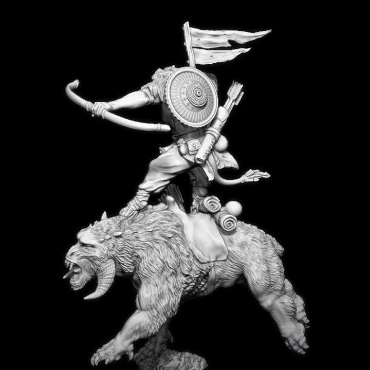 3D Printable Gel12: Geladan (baboon man) acrobatic archer on warbeest ...