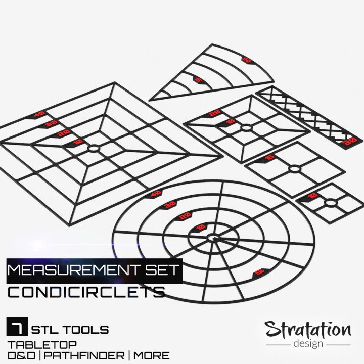 3D Printable Tabletop Roleplaying Game Measurement Set by Stratation Design