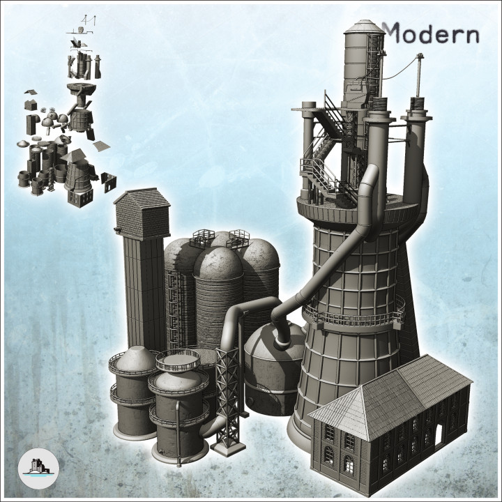 3D Printable Large modern industrial facility with furnaces, brick ...