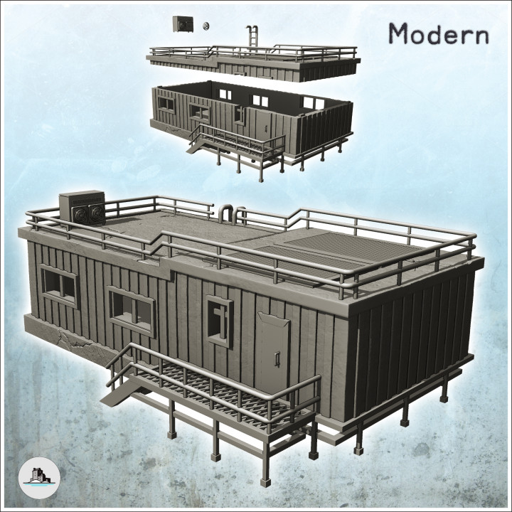 3D Printable Modern industrial prefab house with staircase and ...