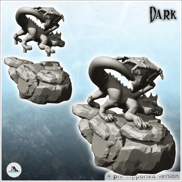 3D Printable Young winged dragon sitting on rock (26) - Medieval Dark ...