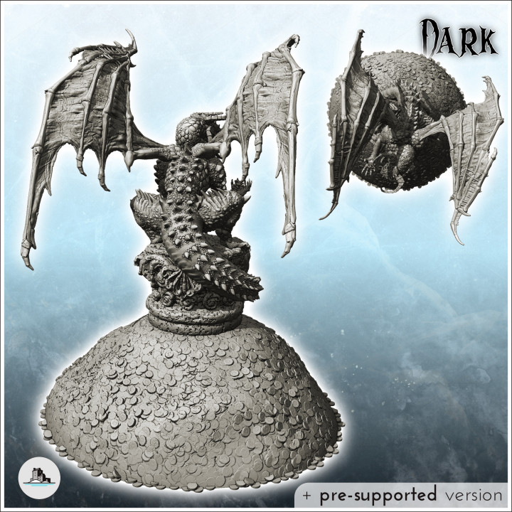 3D Printable Menacing dragon on rock with double manes (30) - Medieval ...