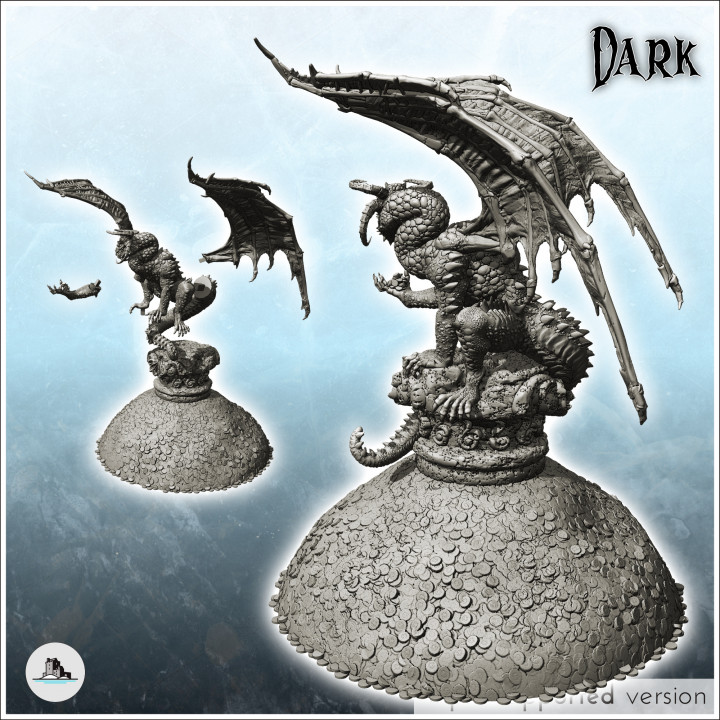 3D Printable Menacing dragon on rock with double manes (30) - Medieval ...