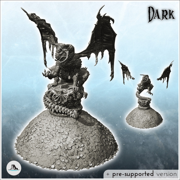 3D Printable Menacing dragon on rock with double manes (30) - Medieval ...