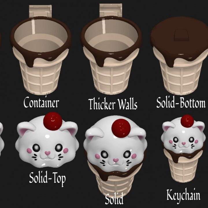 3D Printable Ice Cream Cat Container by MysticSaige