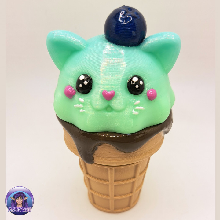 3D Printable Ice Cream Cat Container by MysticSaige