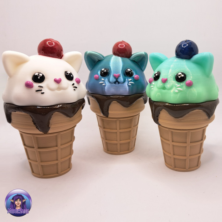 3D Printable Ice Cream Cat Container by MysticSaige
