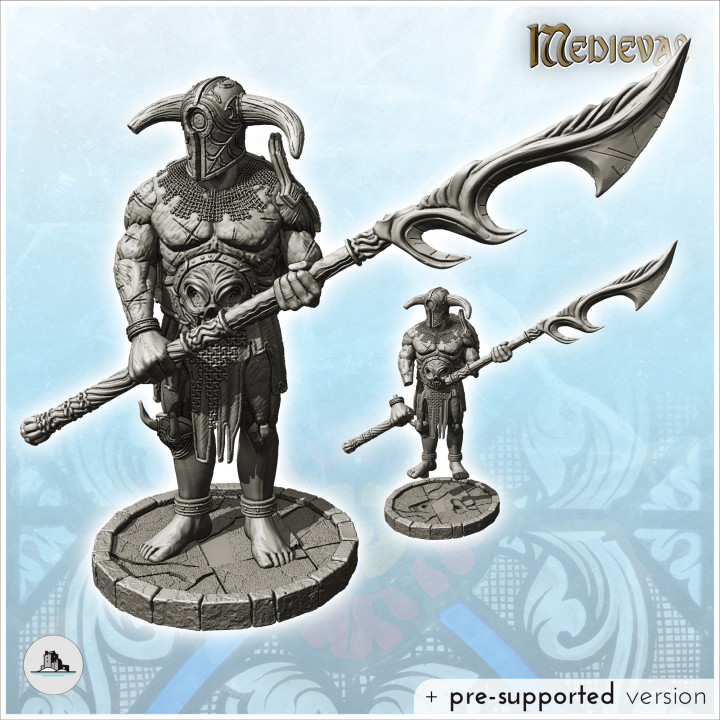 3D Printable Heavy warrior with large spear and spiked helmet (26 ...