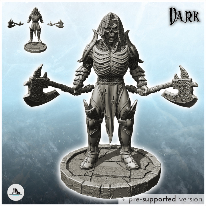 3D Printable Skeleton warrior with two axes and chain mail (27 ...