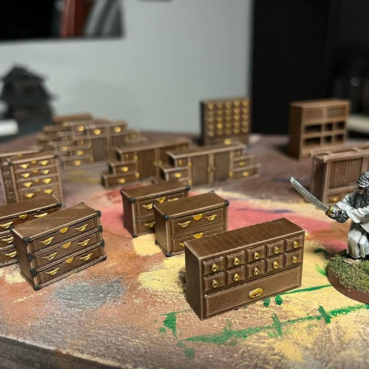 3D Print of Japanese Interior Combi Pack #1 (hearth, chests, stoves ...