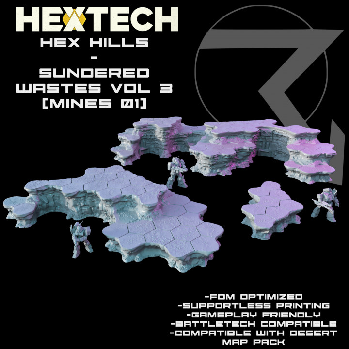 3D Printable HEXTECH - Hex Hills - Desert Map Pack (Battletech ...