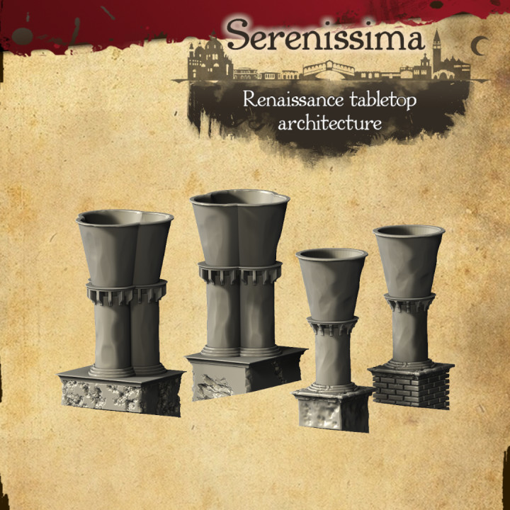 3D Printable Chimneys and Smocking Flues - set by Korhyl Miniatures